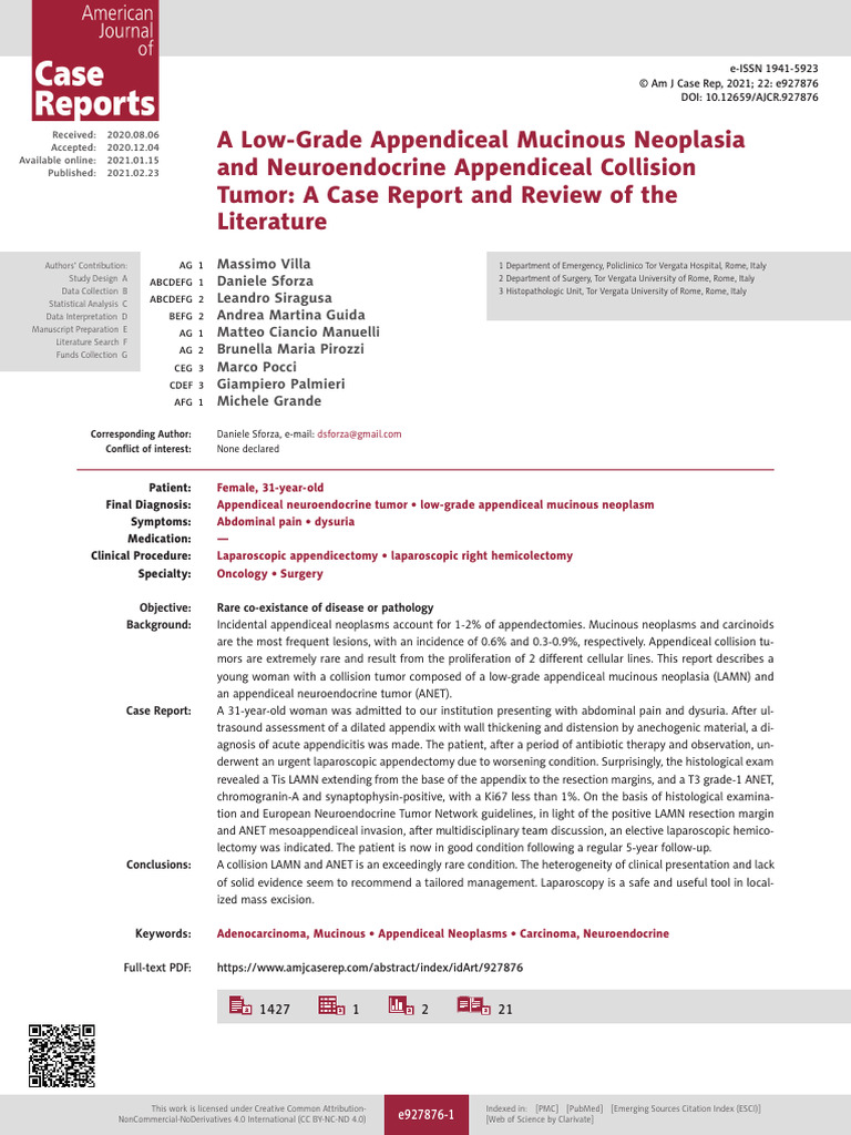 A Low-Grade Appendiceal Mucinous Neoplasia and Neuroendocrine ...