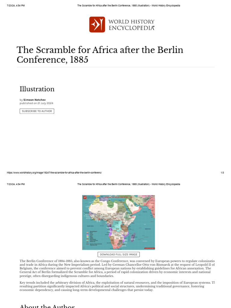 The Scramble For Africa After The Berlin Conference, 1885 (Illustration ...