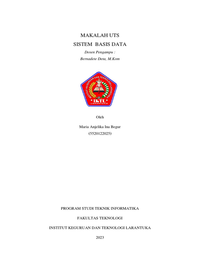 Makalah Uts Sistem Basis Data (Suster) | PDF