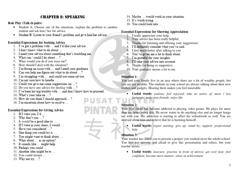 Chapter 8 - Speaking - Situation 1-3 | PDF | Self-Improvement
