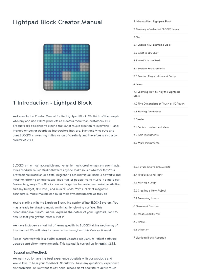 Lightpad Block Creator Manual ROLI Support | PDF | Ios | Rechargeable ...