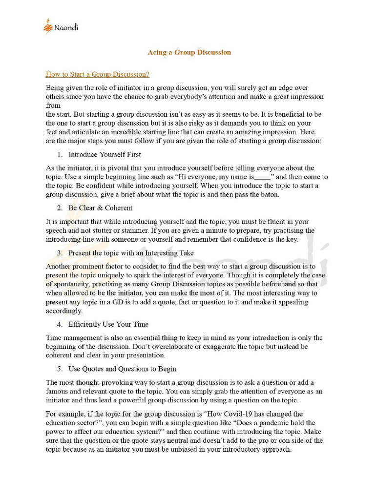Student Handout - Group Discussion - FINAL | PDF