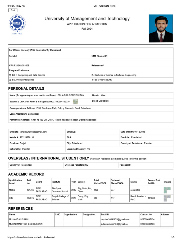 UMT Graduate Form | PDF | Academic Degree | University