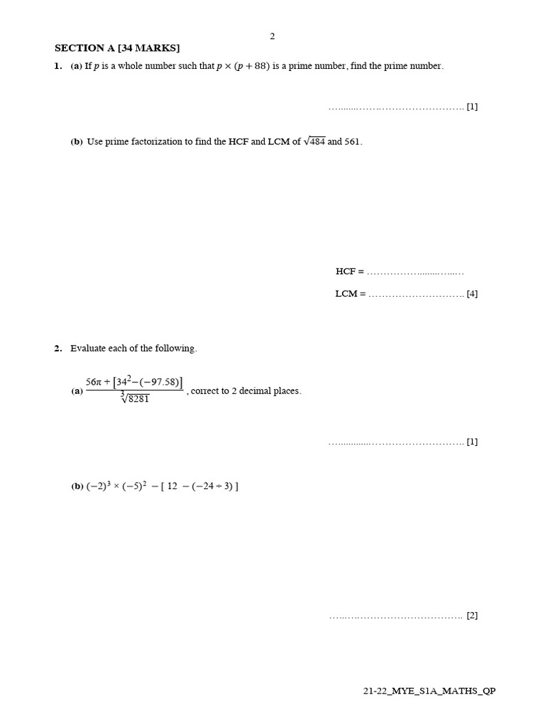 21-22 - Mye - S1a - Maths - QP - FBP - 7956 | PDF | Area | Elementary Geometry