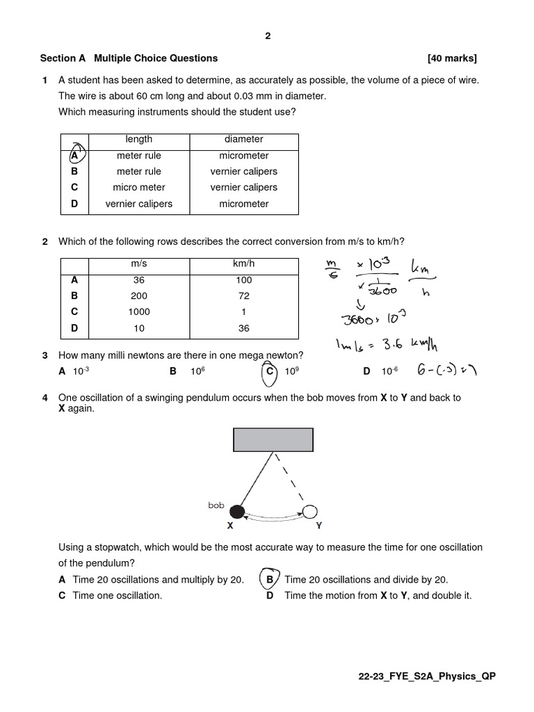 22-23 FYE S2A Physics QP FBP | PDF | Pressure | Force