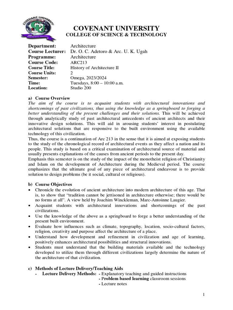 ARC223 Course Compact | PDF | Lecture | Knowledge