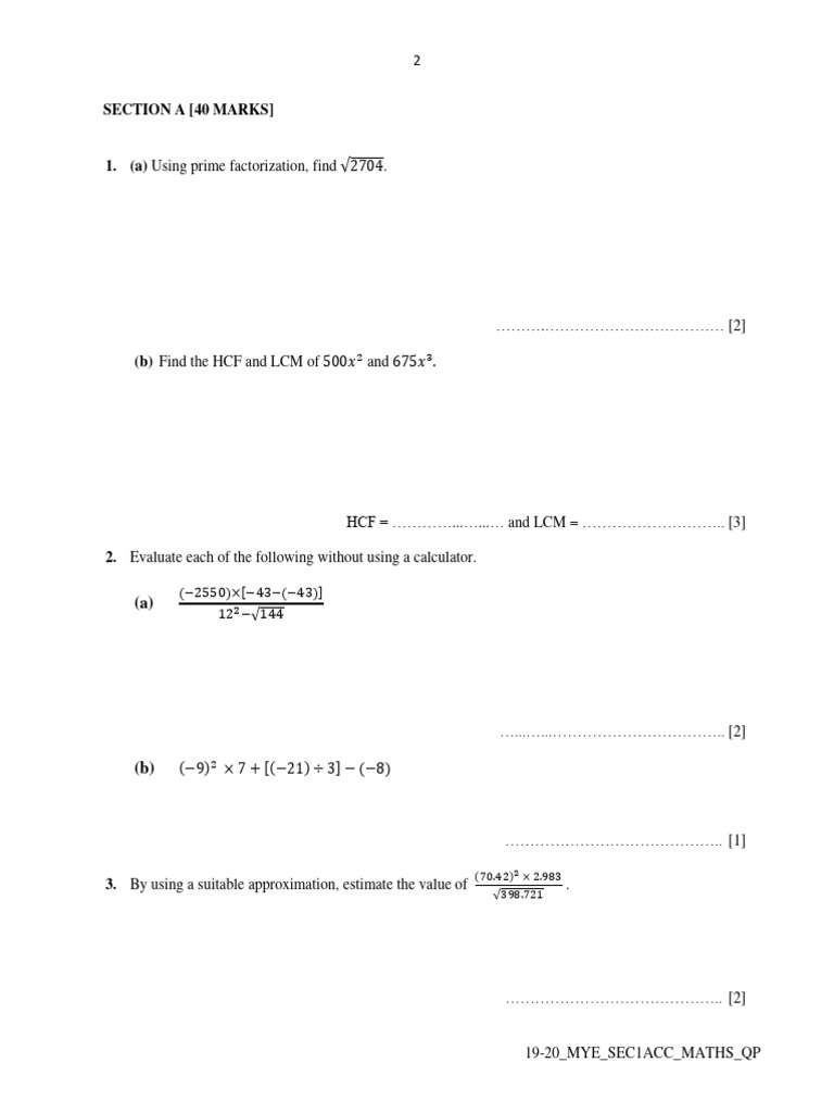 Mye Maths Sec1accel 1920 QP Final | PDF | Area | Euclidean Geometry
