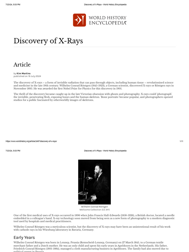 Discovery of X-Rays - World History Encyclopedia | PDF | X Ray
