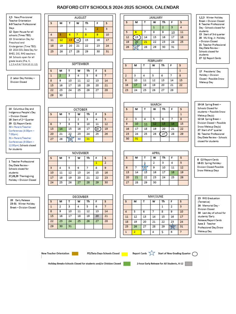 RCPS 24-25 School Calendar | PDF | The United States | Secular Holidays