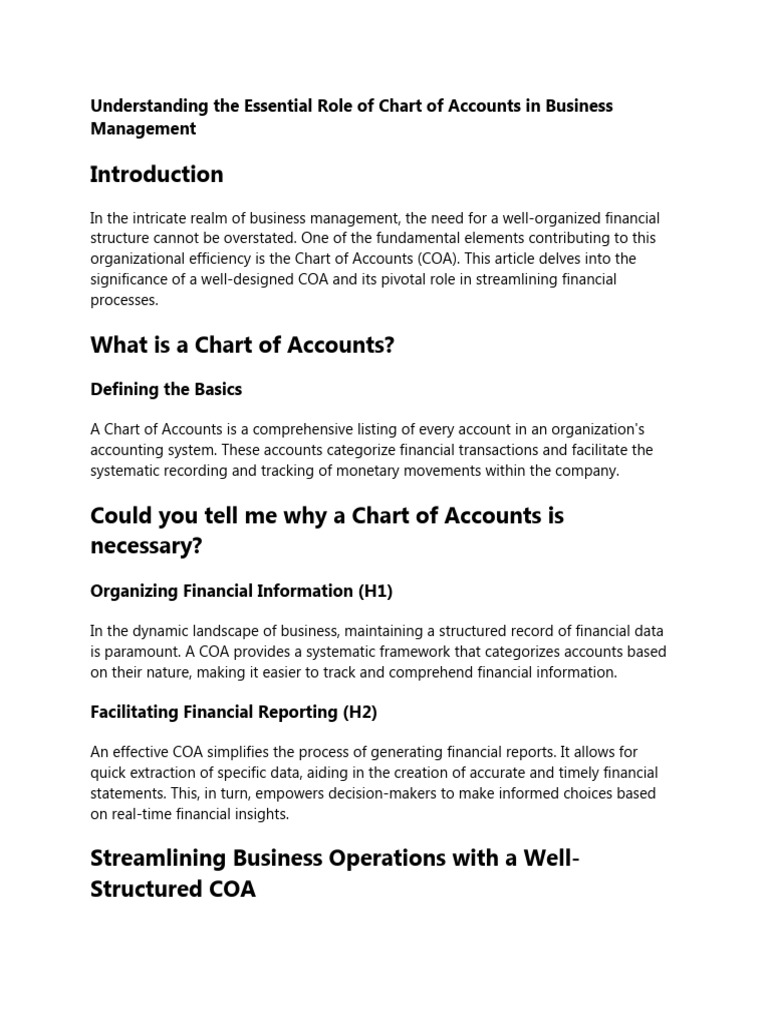Essential Role of Chart of Accounts in Business Management | PDF ...