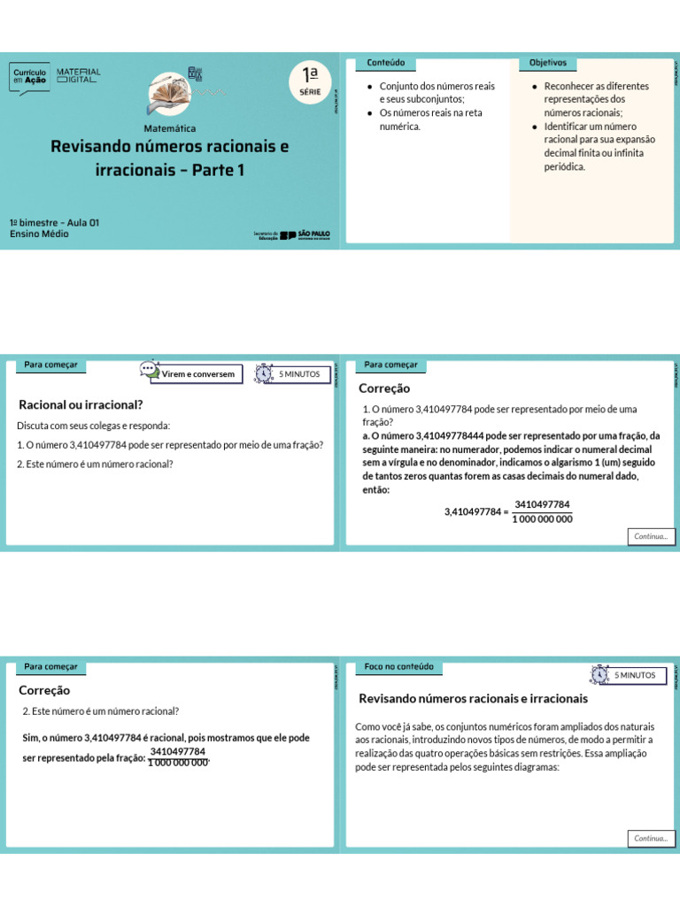Matematica 1 Ano EM 1 Bim | PDF | Número racional | Número real