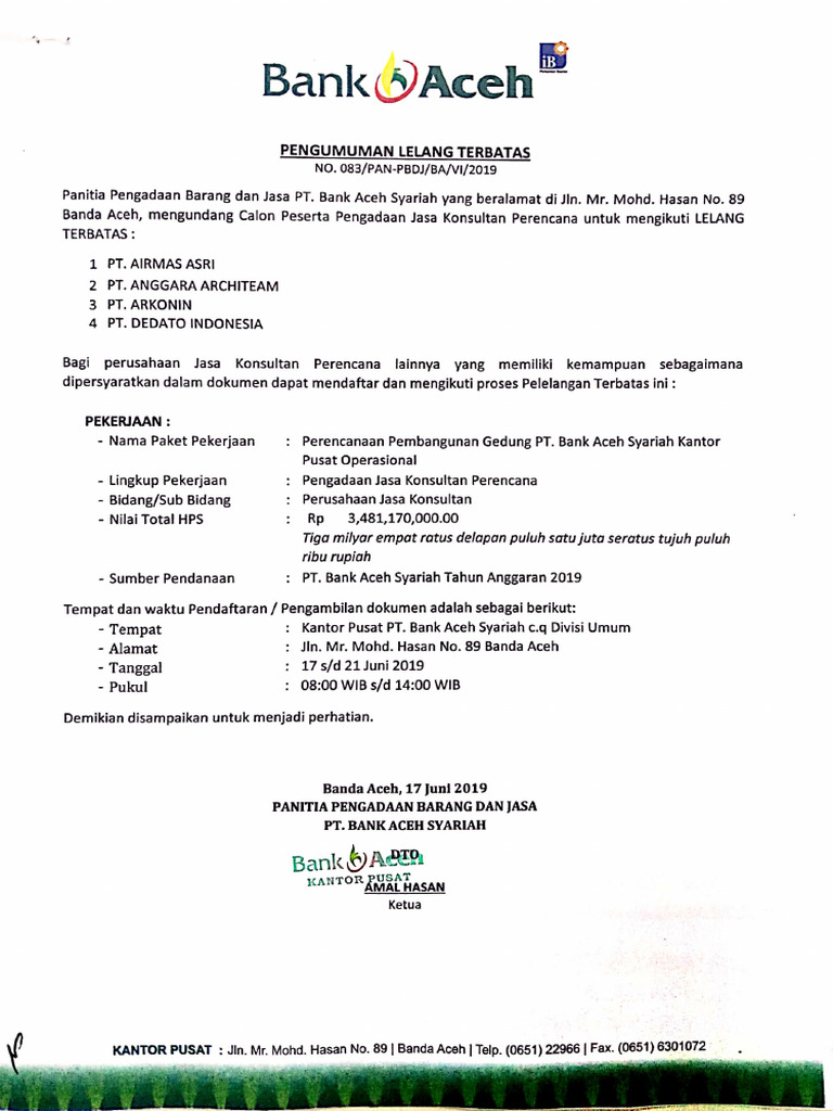 Contoh Bank Garansi Aceh | PDF