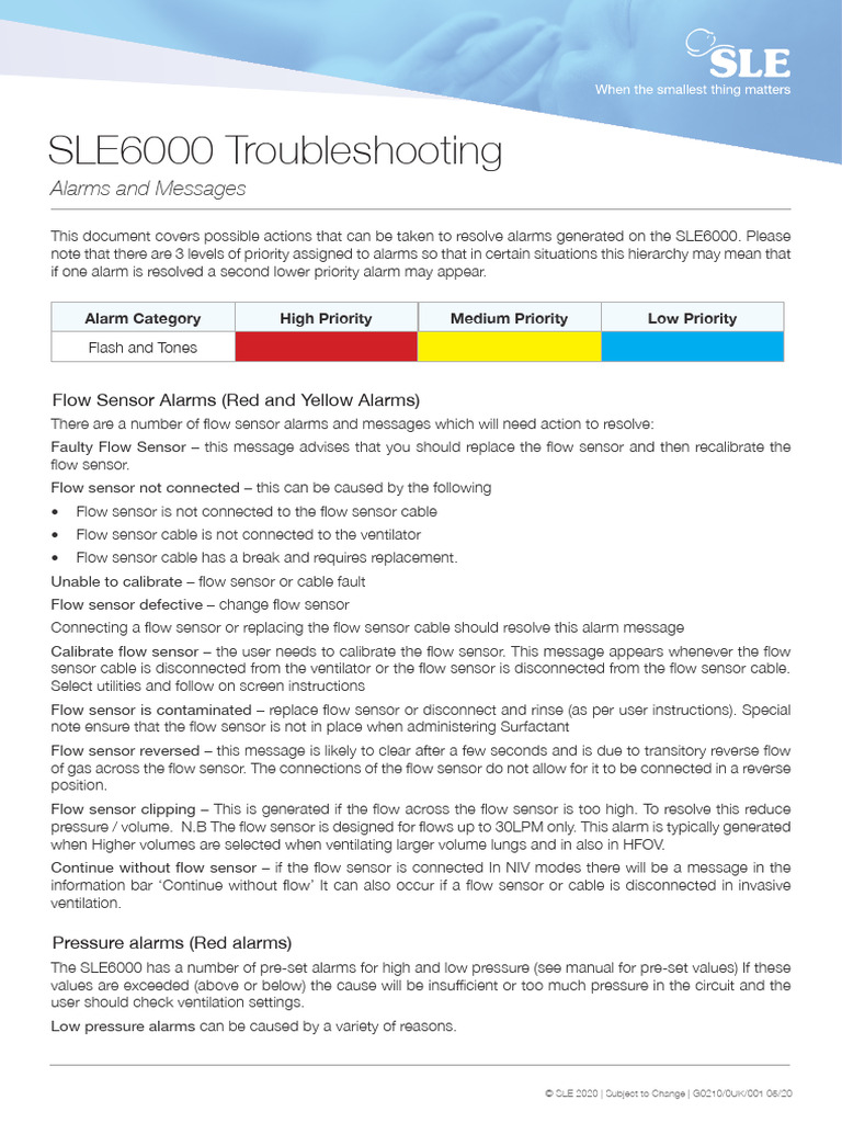 SLE6000 Ventilator Alarm Troubleshooting | PDF | Respiration | Pulmonology