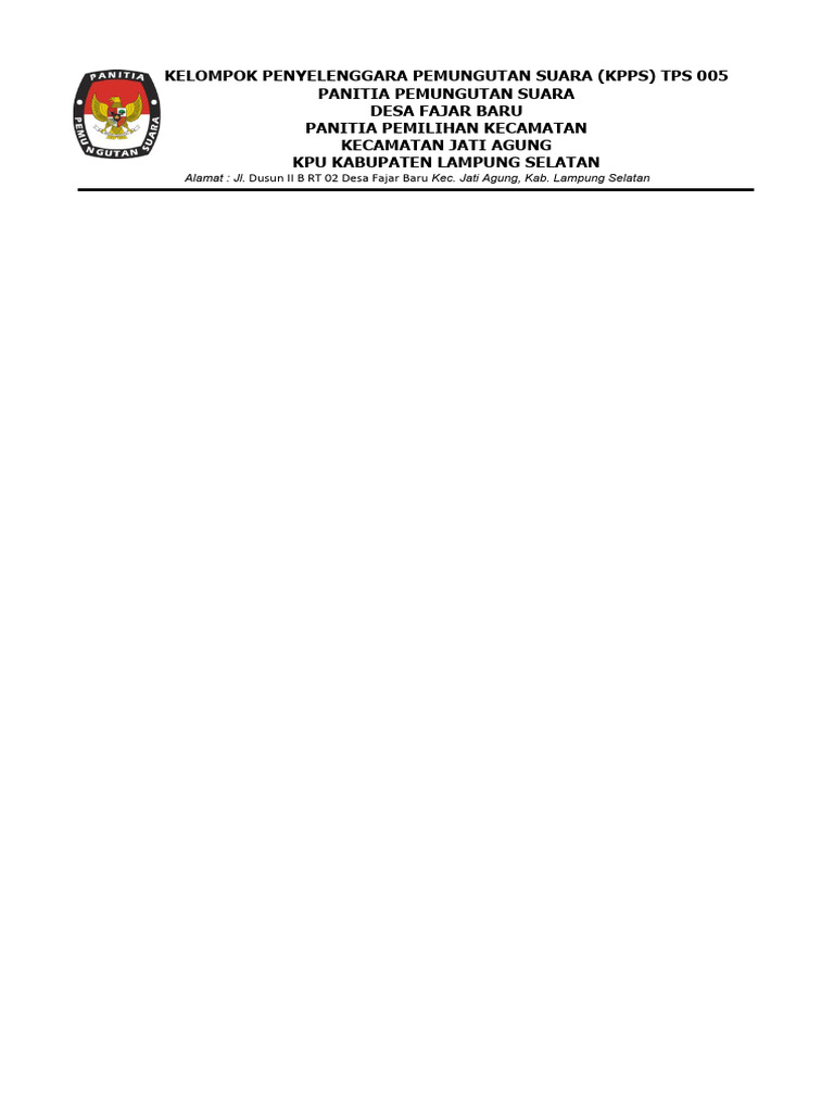 Kop Surat KPPS Desa Fajar Baru TPS 005 | PDF