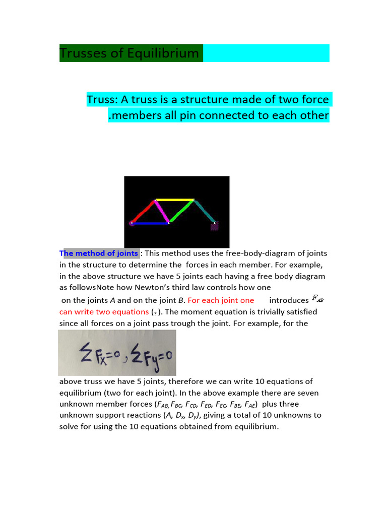 Truss Analysis: Methods of Equilibrium | PDF | Truss | Force