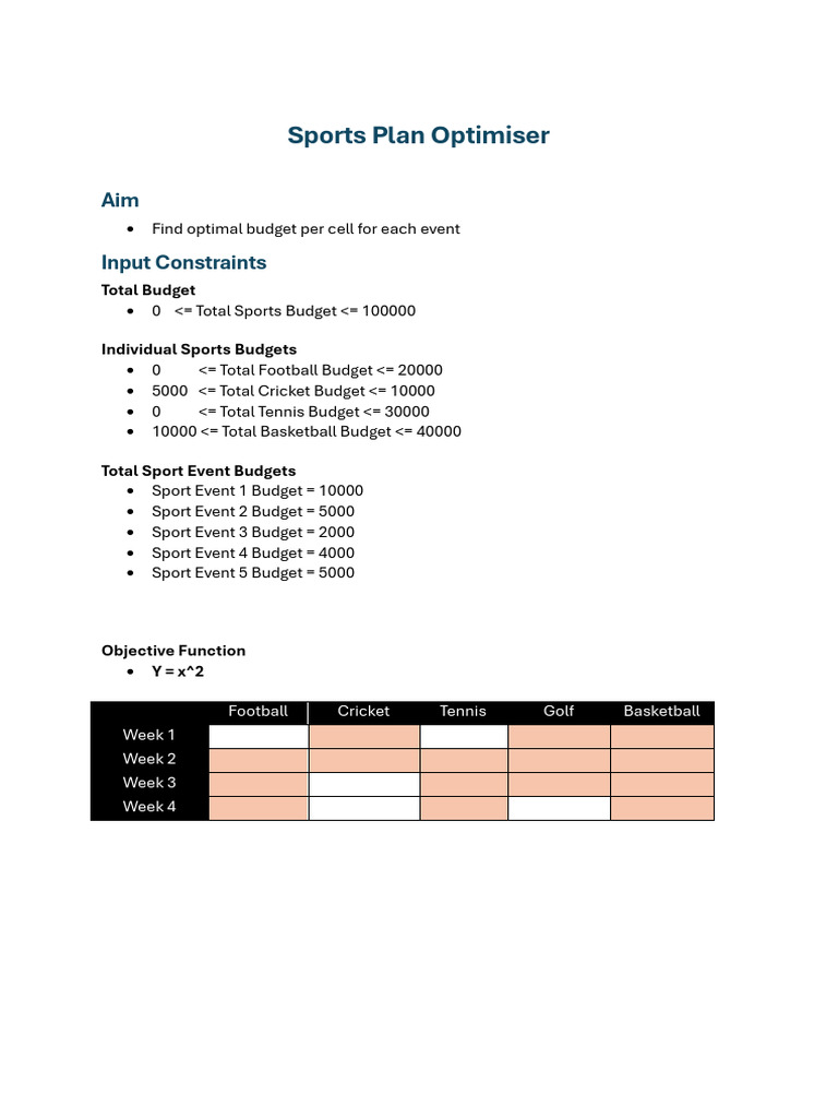 Sports Plan Optimser | PDF | Applied Mathematics