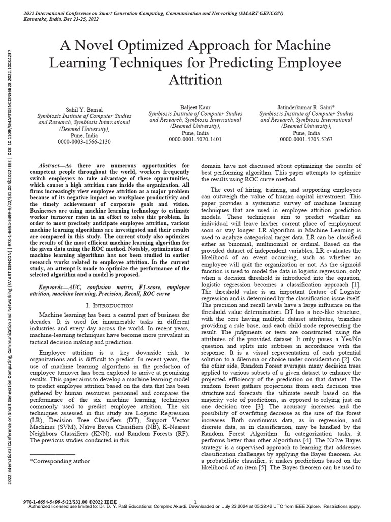 A Novel Optimized Approach For Machine Learning Techniques For Predicting Employee Attrition ...