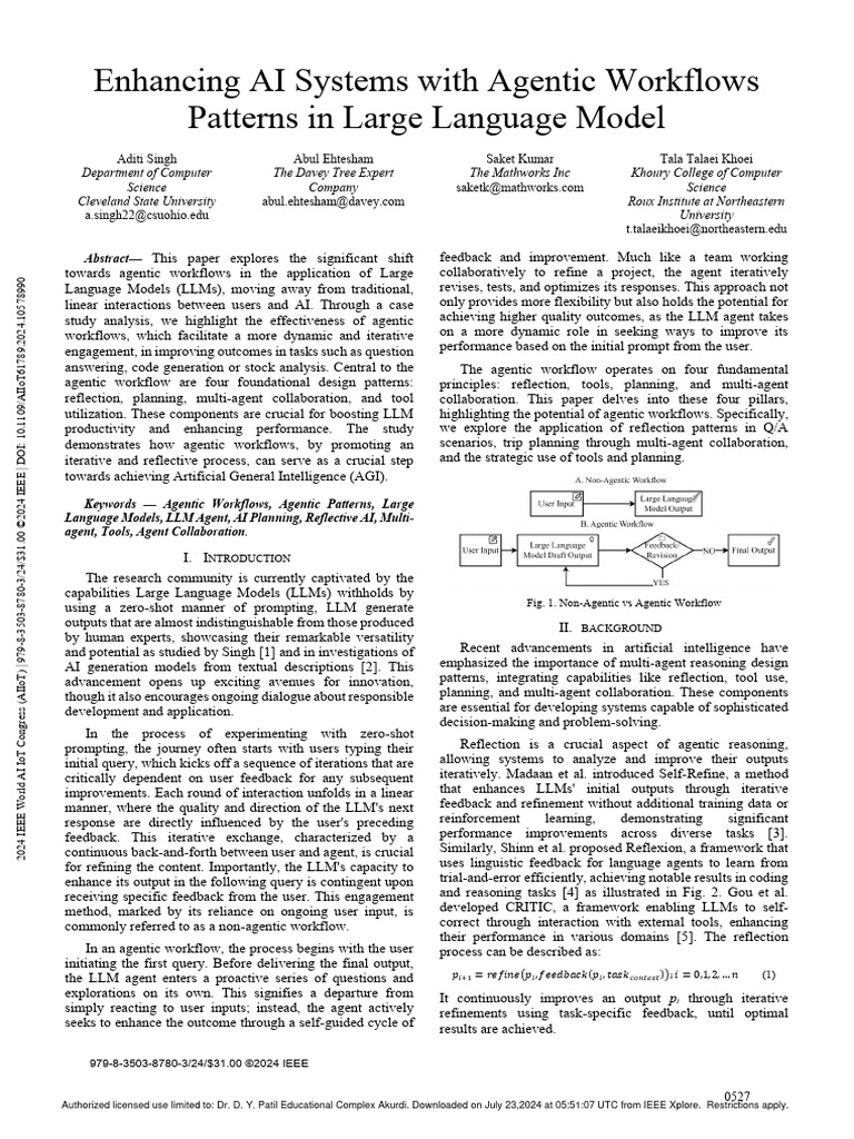 Enhancing AI Systems With Agentic Workflows Patterns in Large Language Model | PDF | Artificial ...