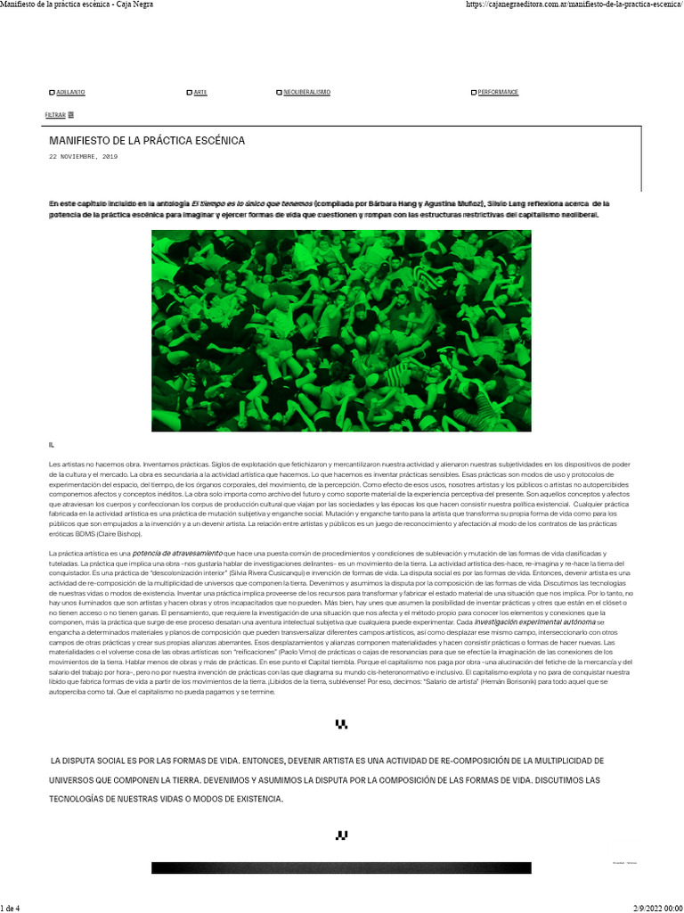 LANG, S.manifiesto de La Práctica Escénica - Caja Negra | PDF | Mente | Capitalismo