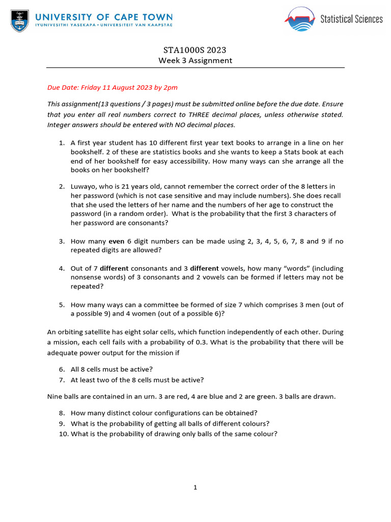 Assignment 3 Sta1000s 2023 Pdf Mathematics Arithmetic 