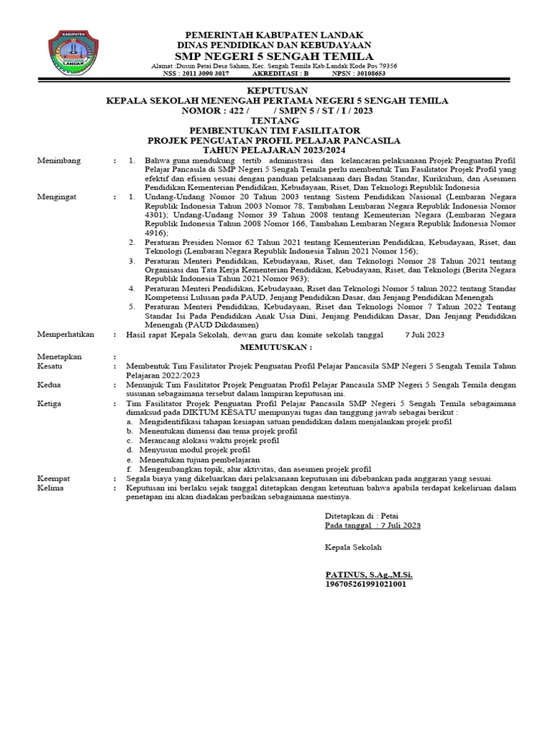 SK TIM FASILITATOR P5 | PDF