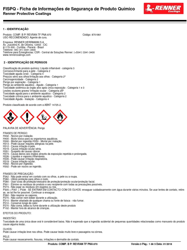 FISPQ - Ficha de Informações de Segurança de Produto Químico Renner ...