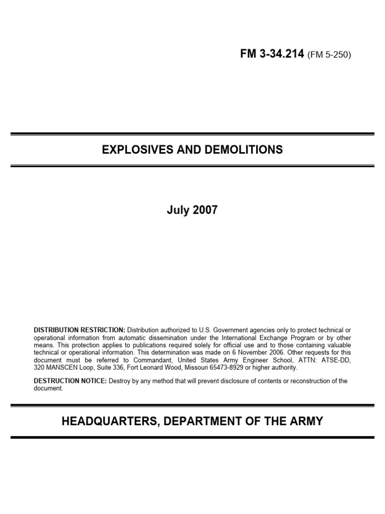 Explosives - and - Demolitions - Headquarters FM 5-250 | PDF | Demolition