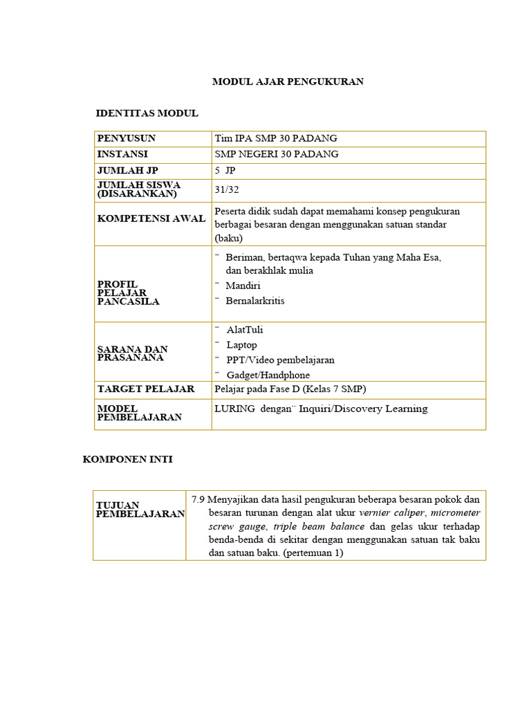 Modul Ajar Pengukuran Oke | PDF