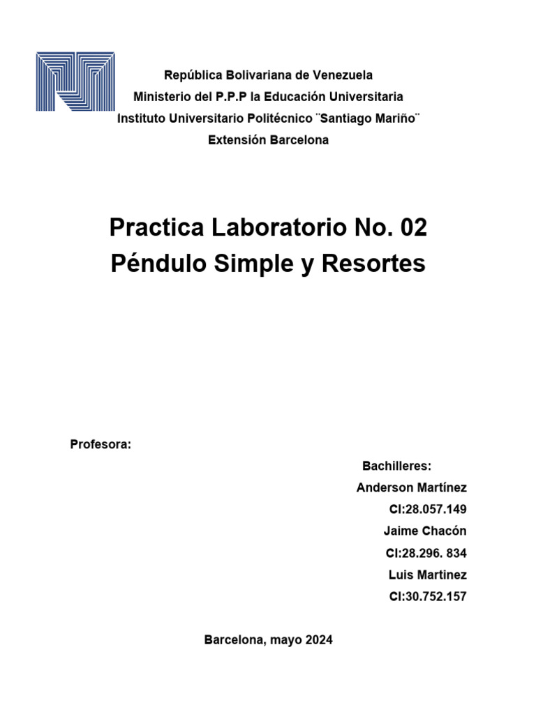 Practica No 2 Lab Pendulos | PDF | Péndulo | Masa