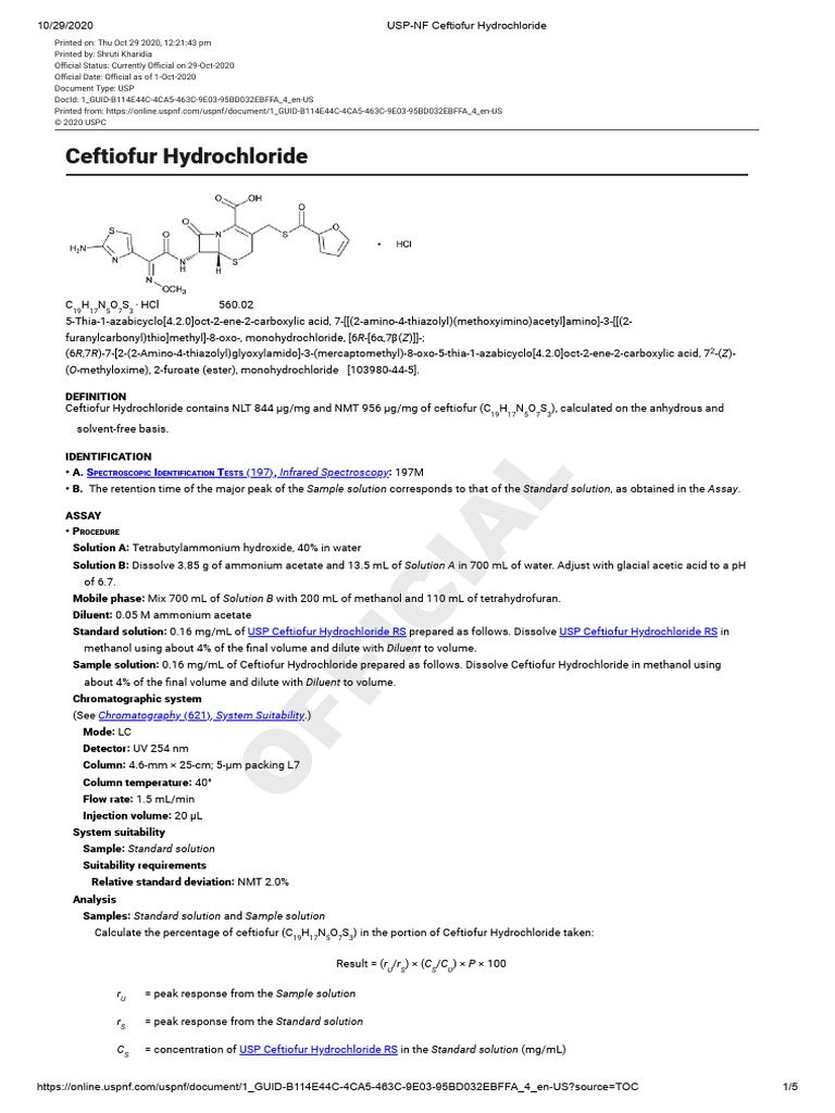 Ceftiofur Hydrochloride | PDF | Chromatography | Chemistry