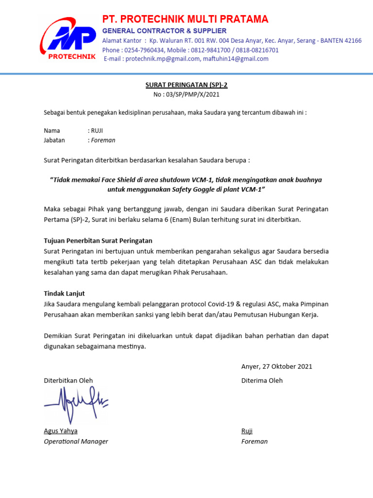 Surat Peringatan-Disiplin | PDF