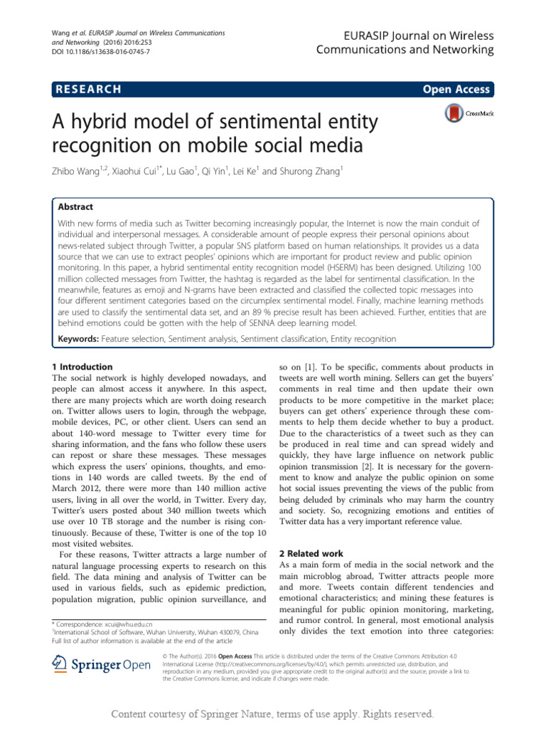 A Hybrid Model of Sentimental Entity Recognition o | PDF | Support ...