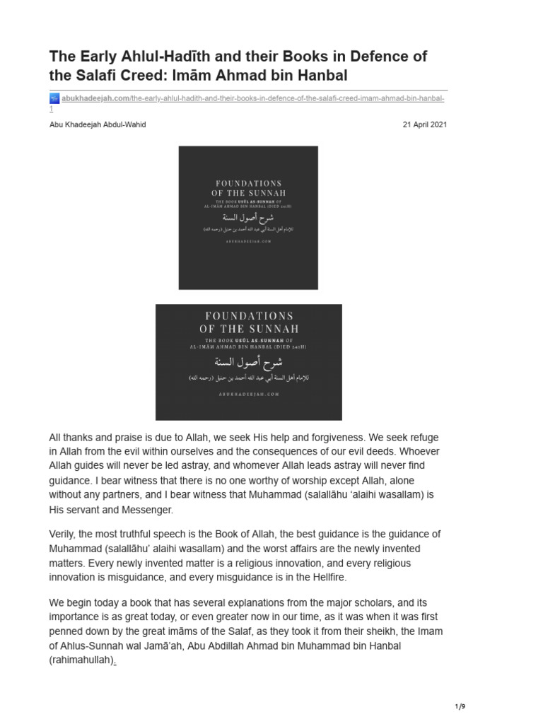 The Early Ahlul-Hadīth and Their Books in Defence of The Salafi Creed ...