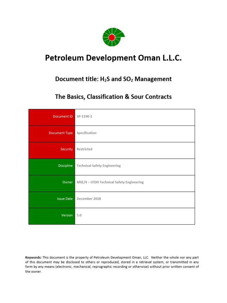 SP-1190-1 H2S and SO2 Management The Basics, Classification & Sour ...