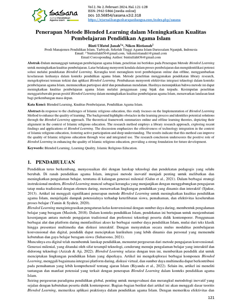 Penerapan Metode Blended Learning Dalam Meningkatkan Kualitas Pembelajaran Pendidikan Agama ...