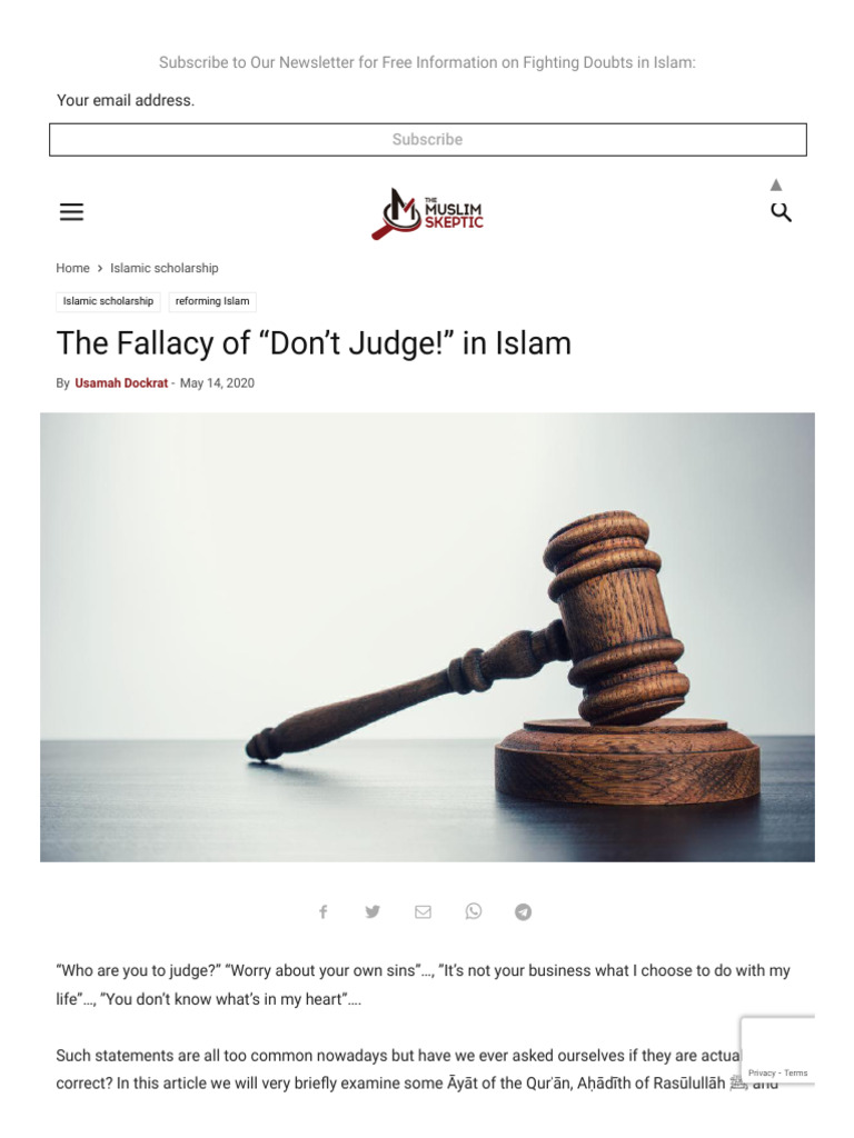 The Fallacy of - Don't Judge! - in Islam - The Muslim Skeptic | PDF ...