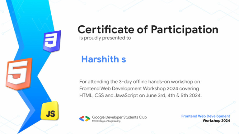 Frontend Workshop Participation Certificate | PDF