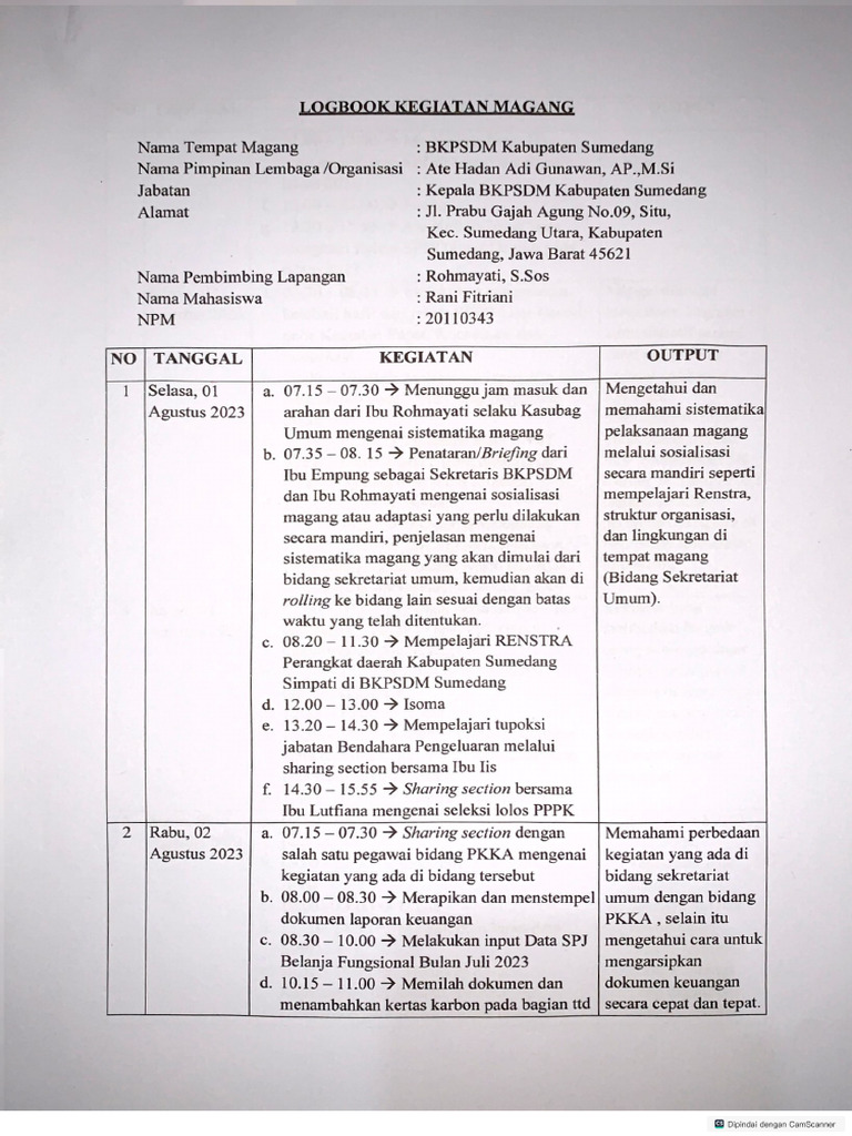 Logbook Magang | PDF