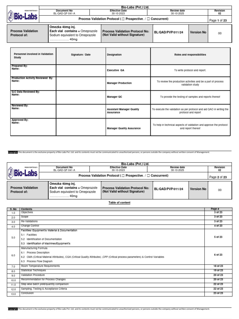 Omezka Inj (Omeprazole Inj) PV Protocol | PDF | Sterilization ...