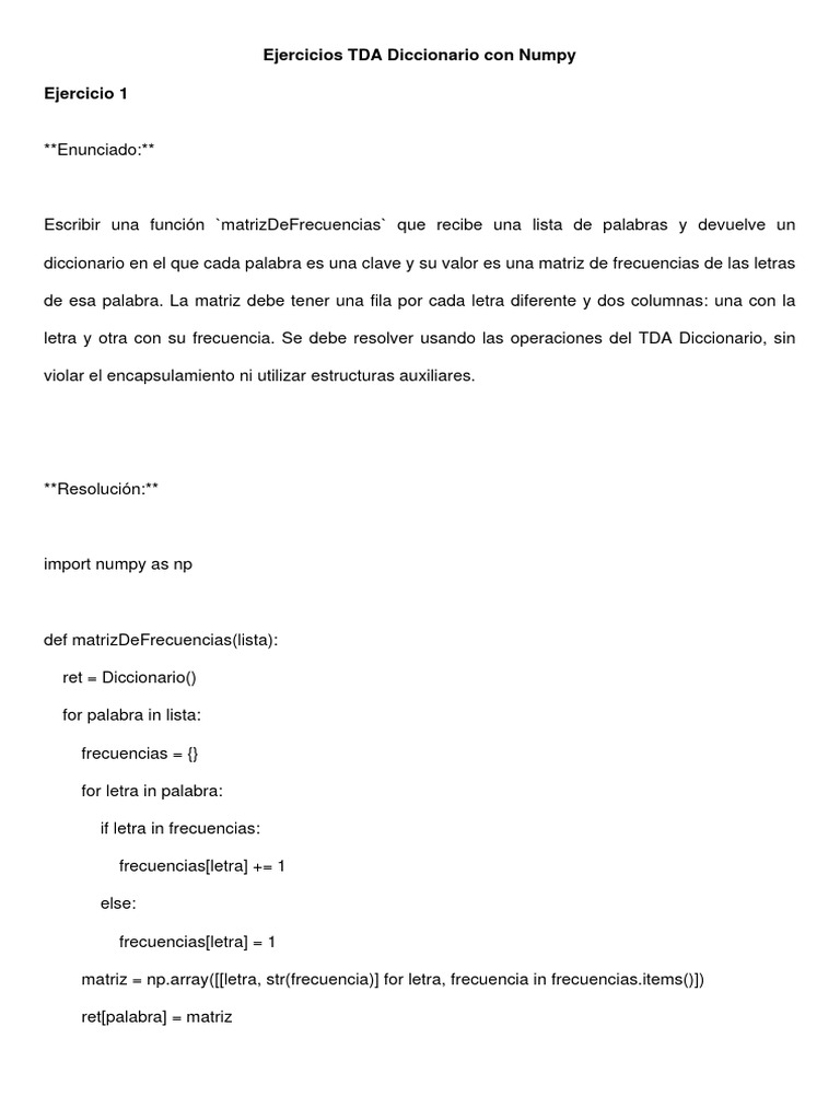 Ejercicios_TDA_Diccionario_con_Numpy | PDF | Teoría de la matriz ... Ejercicios_TDA_Diccionario_con_Numpy | PDF | Teoría de la matriz ...