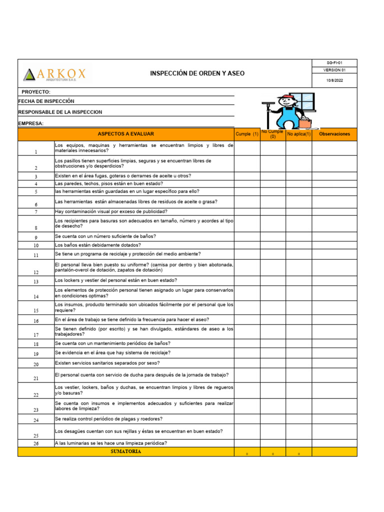Formato de Inspección de Orden y Aseo | PDF | Residuos | Higiene