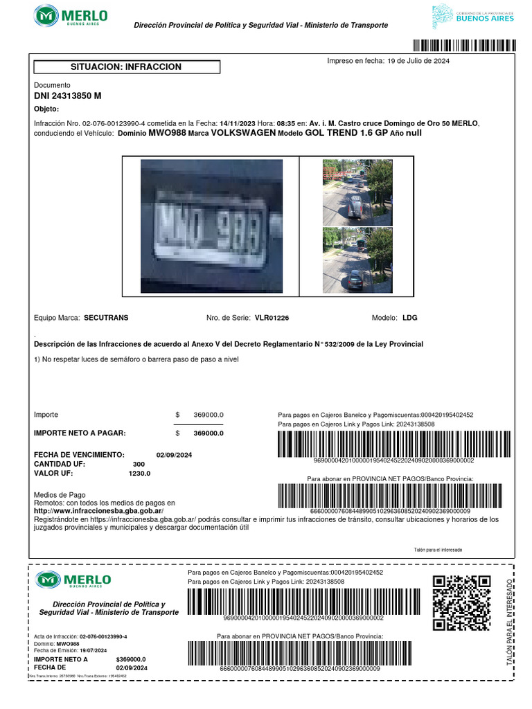 Multa ejemplo | PDF | Transporte