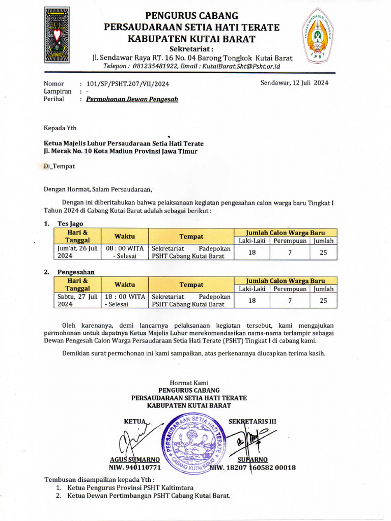 Surat Permohonan Dewan Pengesah | PDF