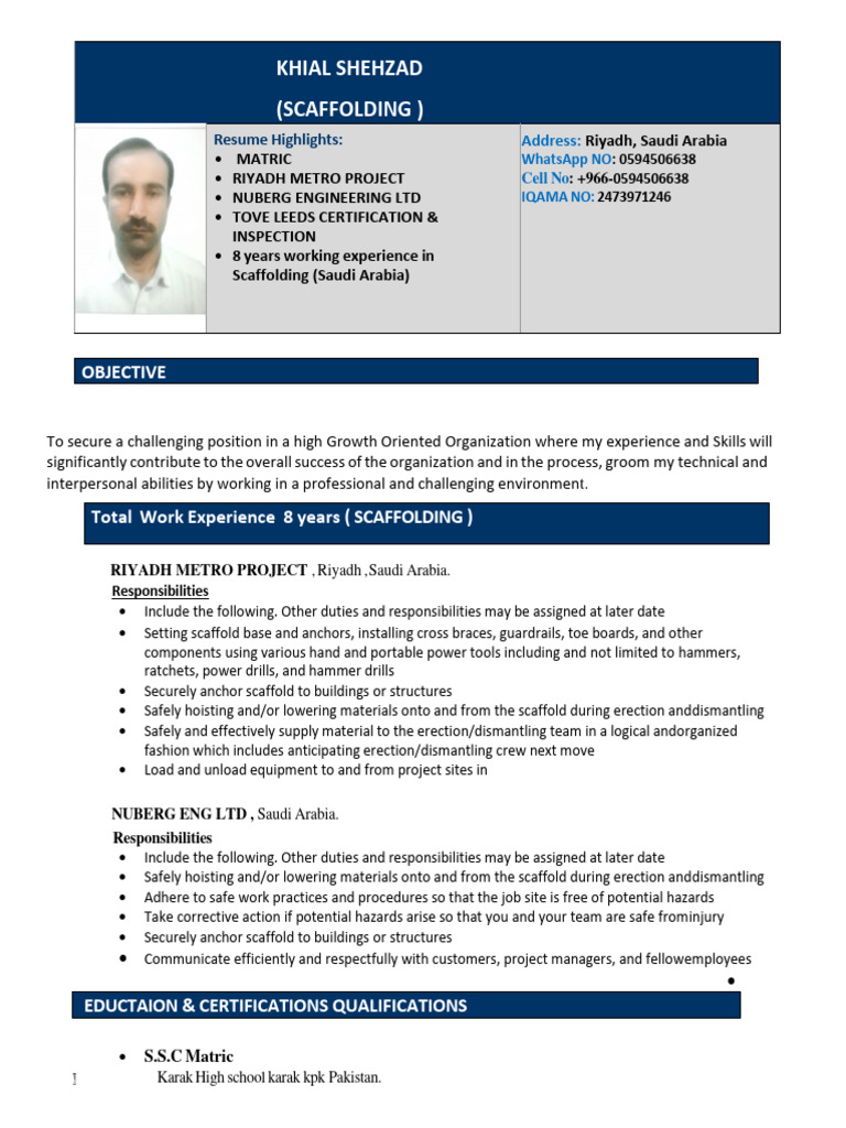 Khial Shehzad Scafolding - CV | PDF | Cognition | Learning