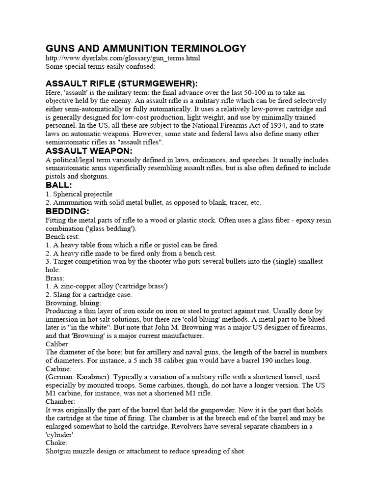 Guns and Ammunition Terminology | PDF | Firearms | Gun Barrel