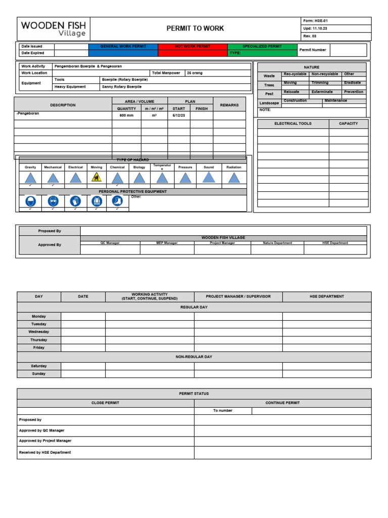 Permit To Work & Jsa Boerpile & Pengecoran | PDF | Working Conditions ...