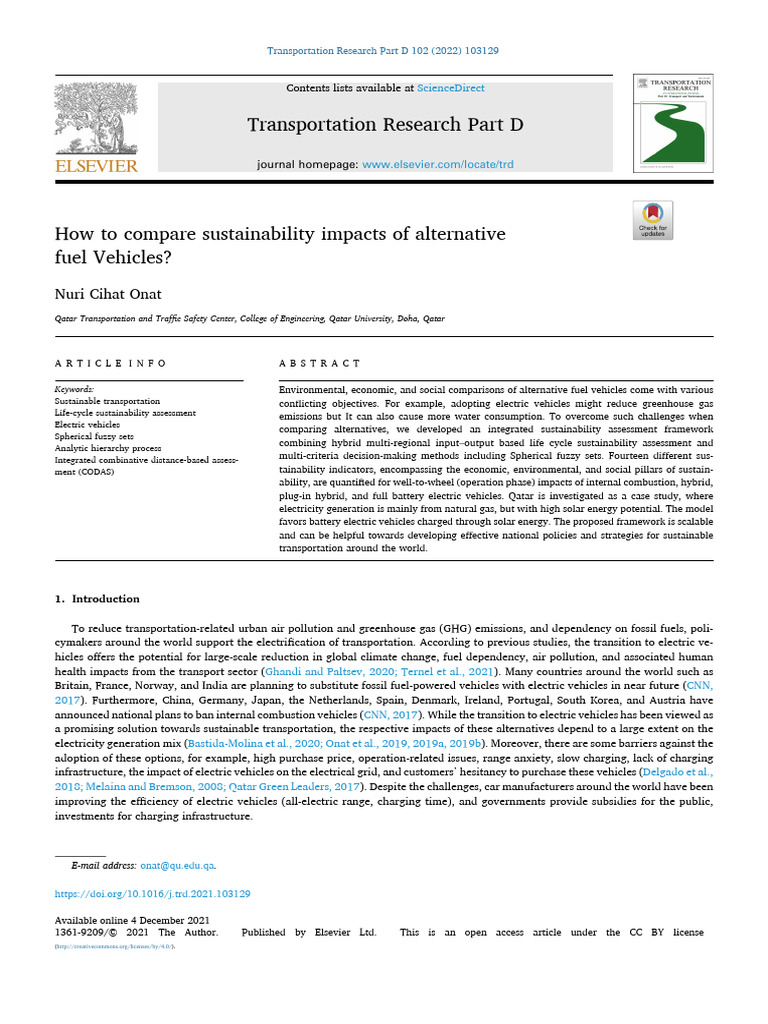 How To Compare Sustainability Impacts - 2022 - Transportation Research ...