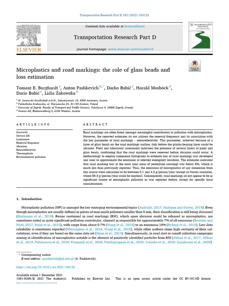 Microplastics and Road Markings The Rol - 2022 - Transportation Research Part D | PDF | Paint ...