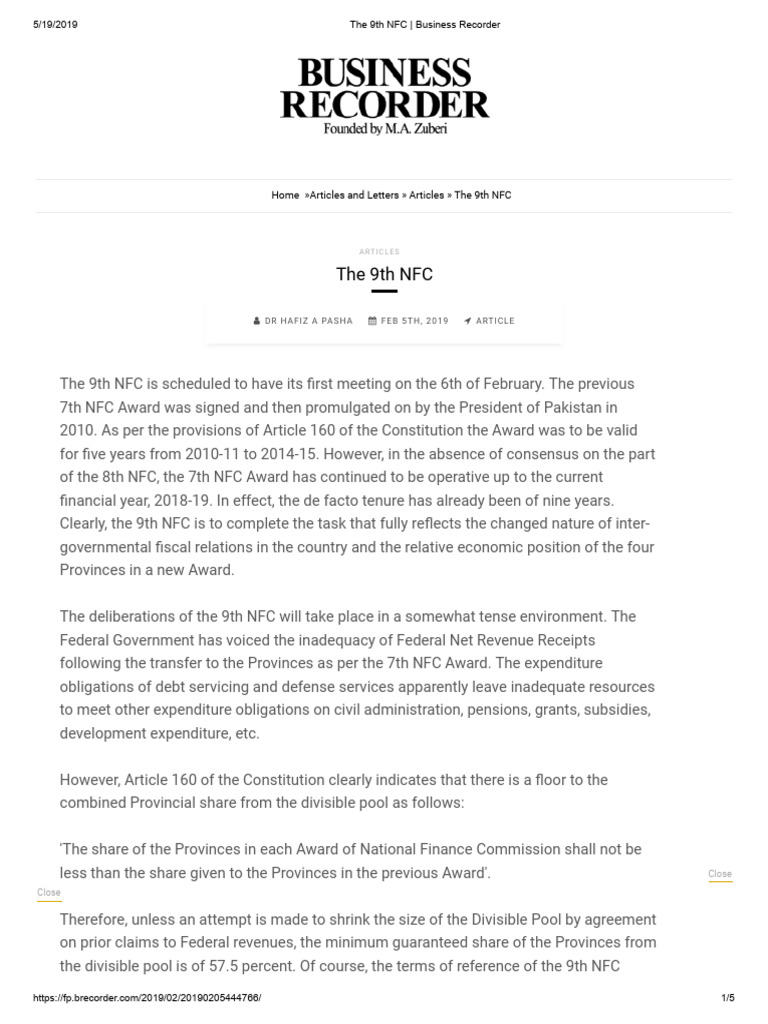 The 9th NFC _ Business Recorder | PDF | Economies | Government