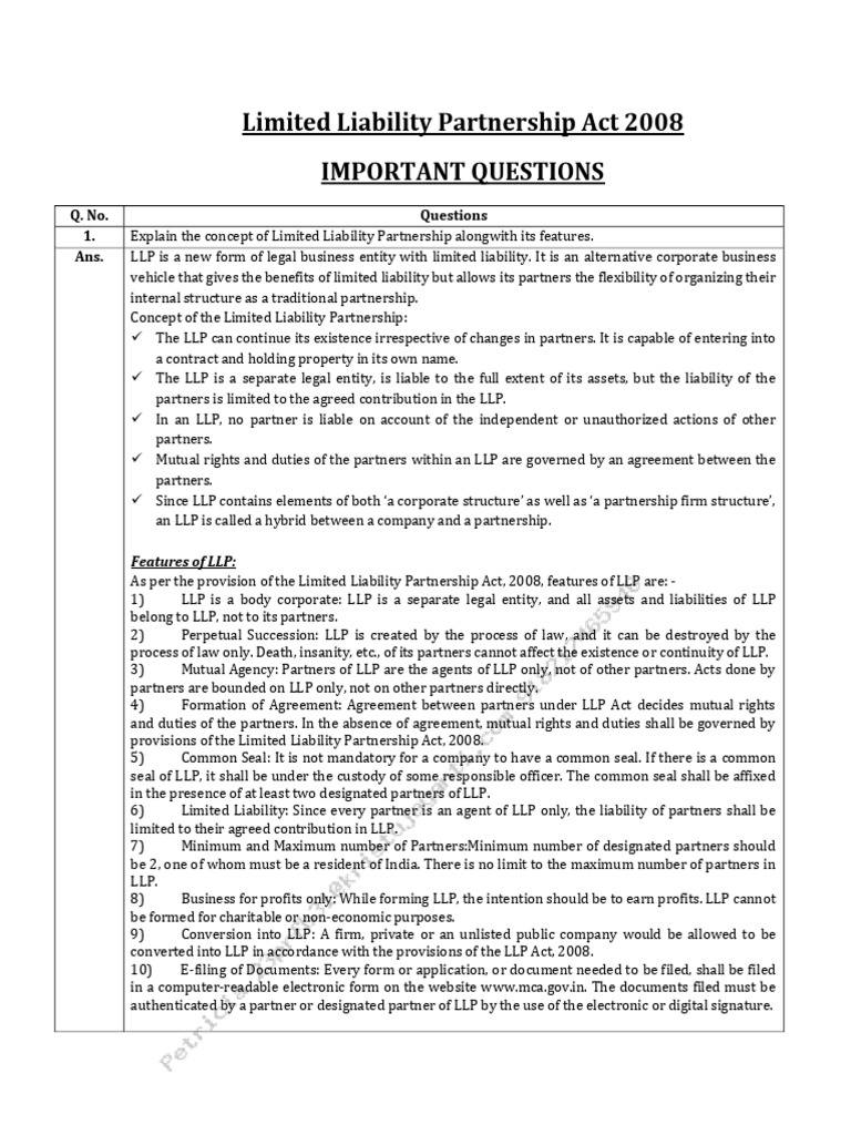 Limited Liability Partnership Act 2008 | PDF | Limited Liability ...